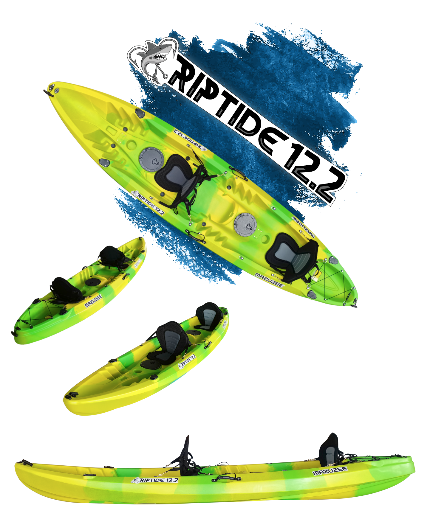 MAZUZEE - Riptide 12.2 Fishing Kayak - Lime Yellow (12.2 Feet)