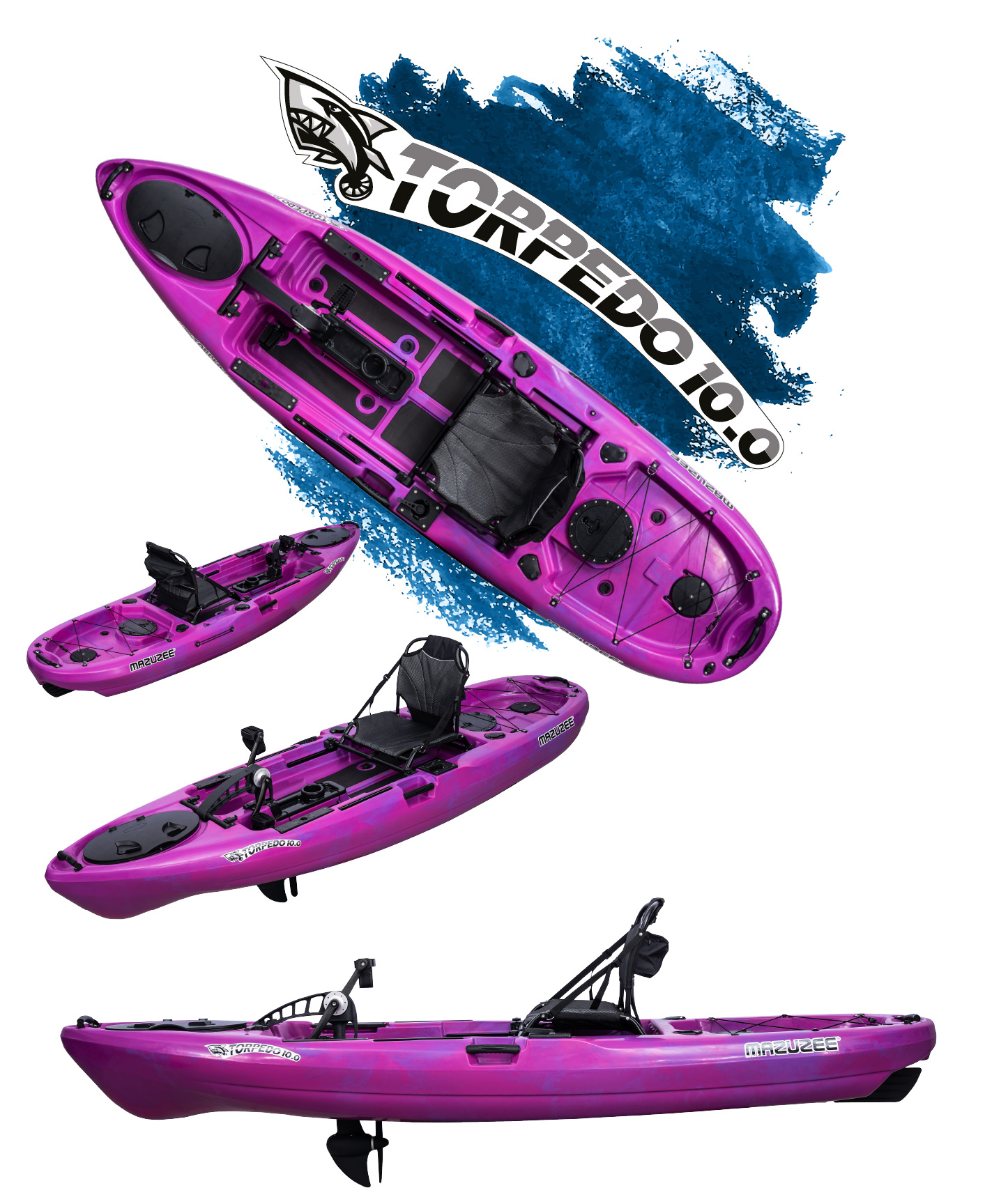 MAZUZEE - Torpedo 10.0 Pedal Fishing Kayak - Rose Camo (10 Feet)