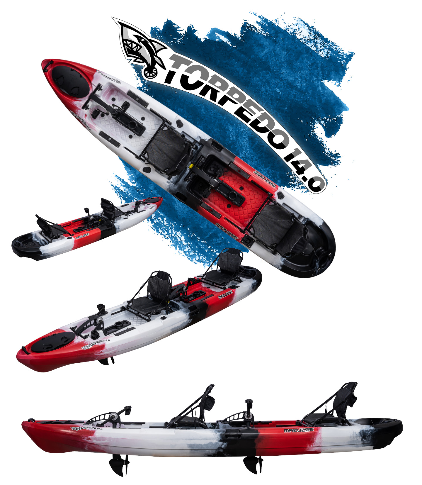 MAZUZEE - Torpedo 14.0 Pedal Fishing Kayak - Lava Red (14 Feet)